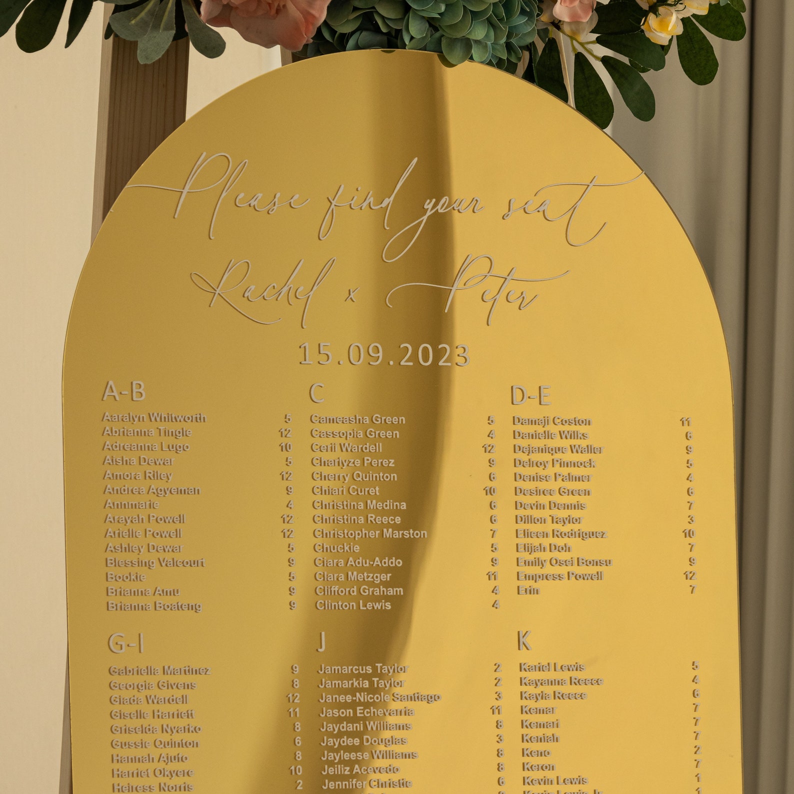 Gold Mirror Acrylic Seating Chart, Arched Wedding Seating Chart ...