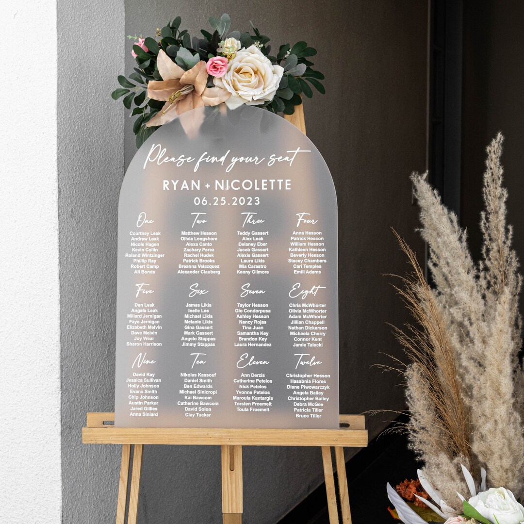 Frosted Acrylic Wedding Seating Chart, Arched Wedding Signs, Wedding ...