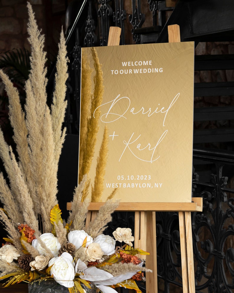 Gold Mirror Acrylic Welcome Sign Gold Mirror Wedding Signage - Etsy