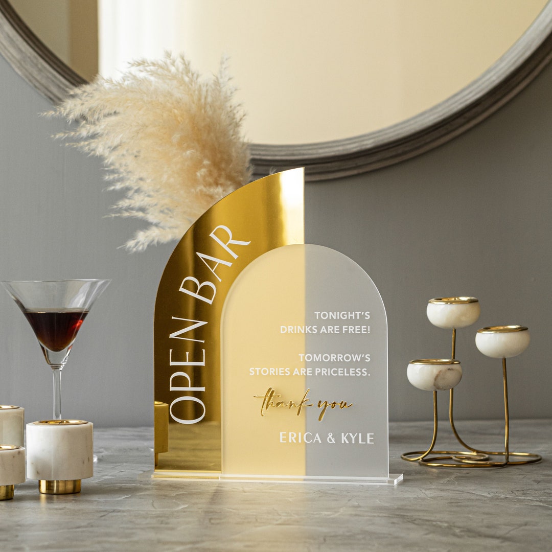 Open Bar Arched Wedding Sign, Open Bar Acrylic Sign, Wedding Table ...