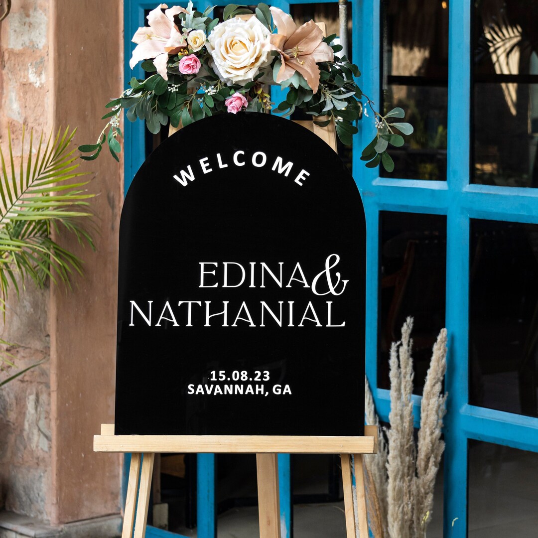 Shiny Black Arched Acrylic, Arched Welcome Sign, Black Acrylic Sign ...