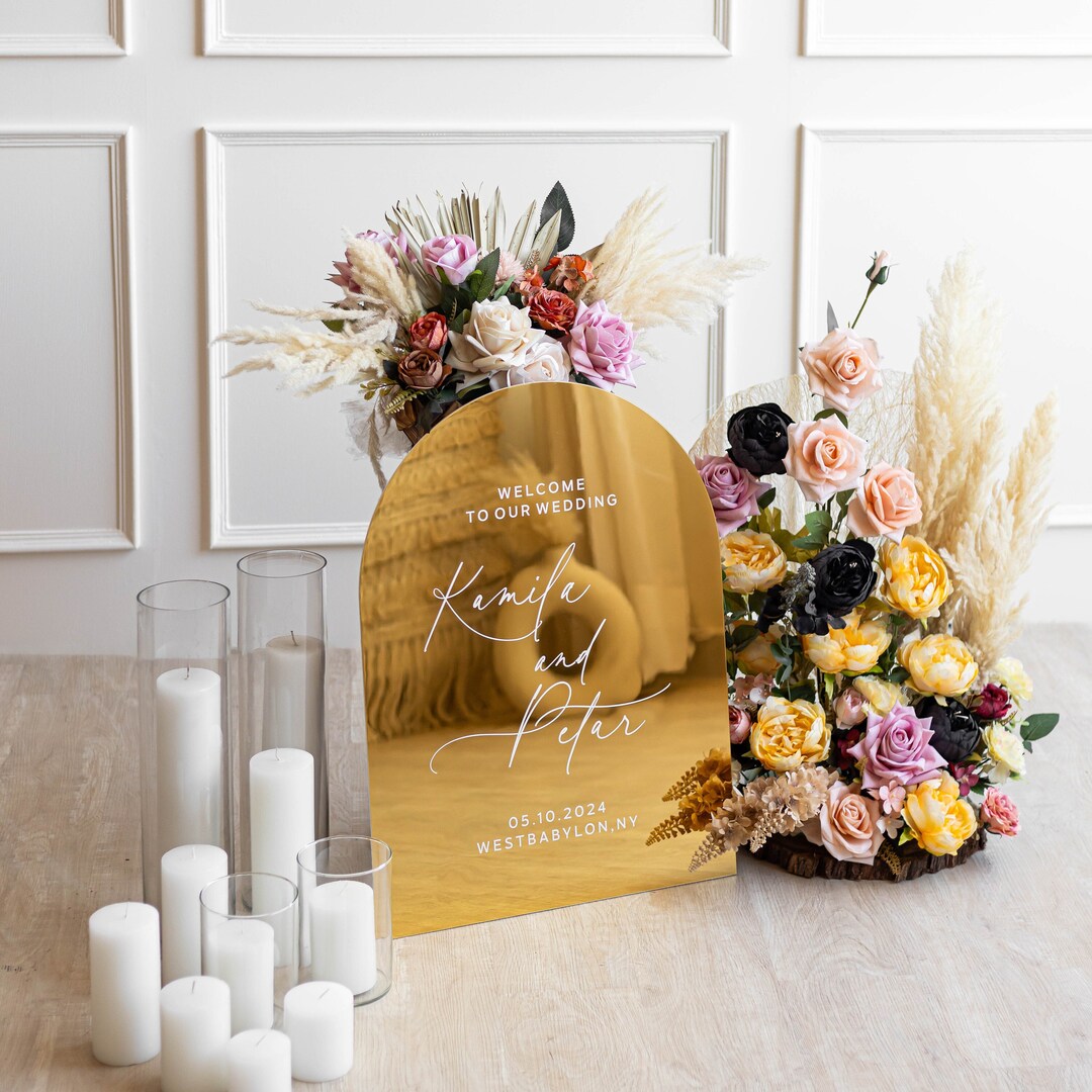 Arch Mirror Acrylic Wedding Welcome Sign | Modern Welcome Sign | Mirror ...