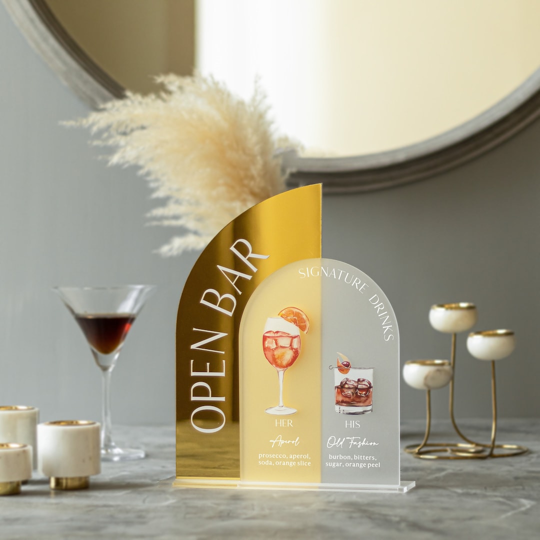 Signature Cocktails Sign, Signature Drinks Sign, Gold Mirror Frosted ...