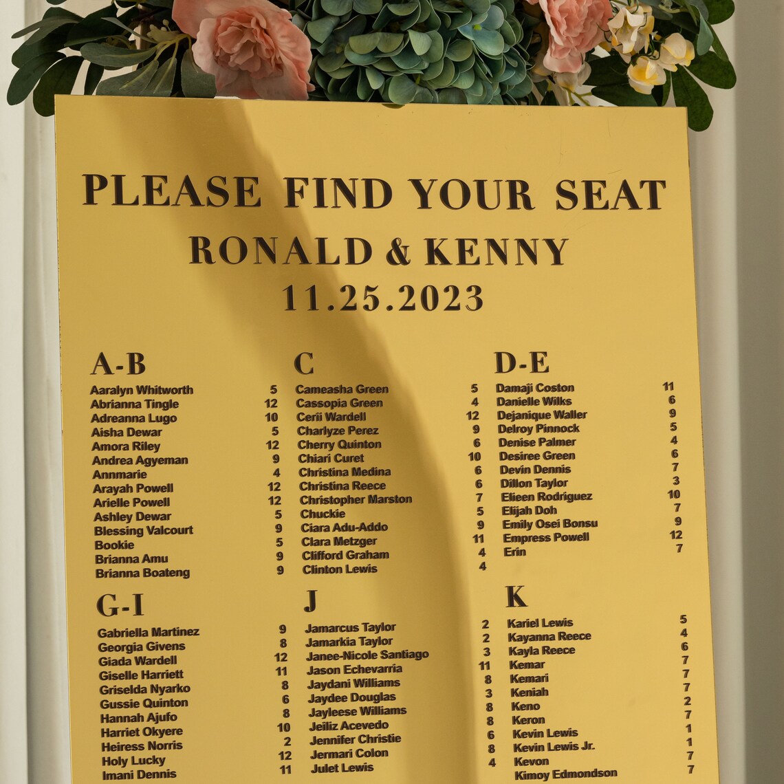 Gold Mirror Acrylic Seating Chart, Wedding Seating Chart, Wedding ...