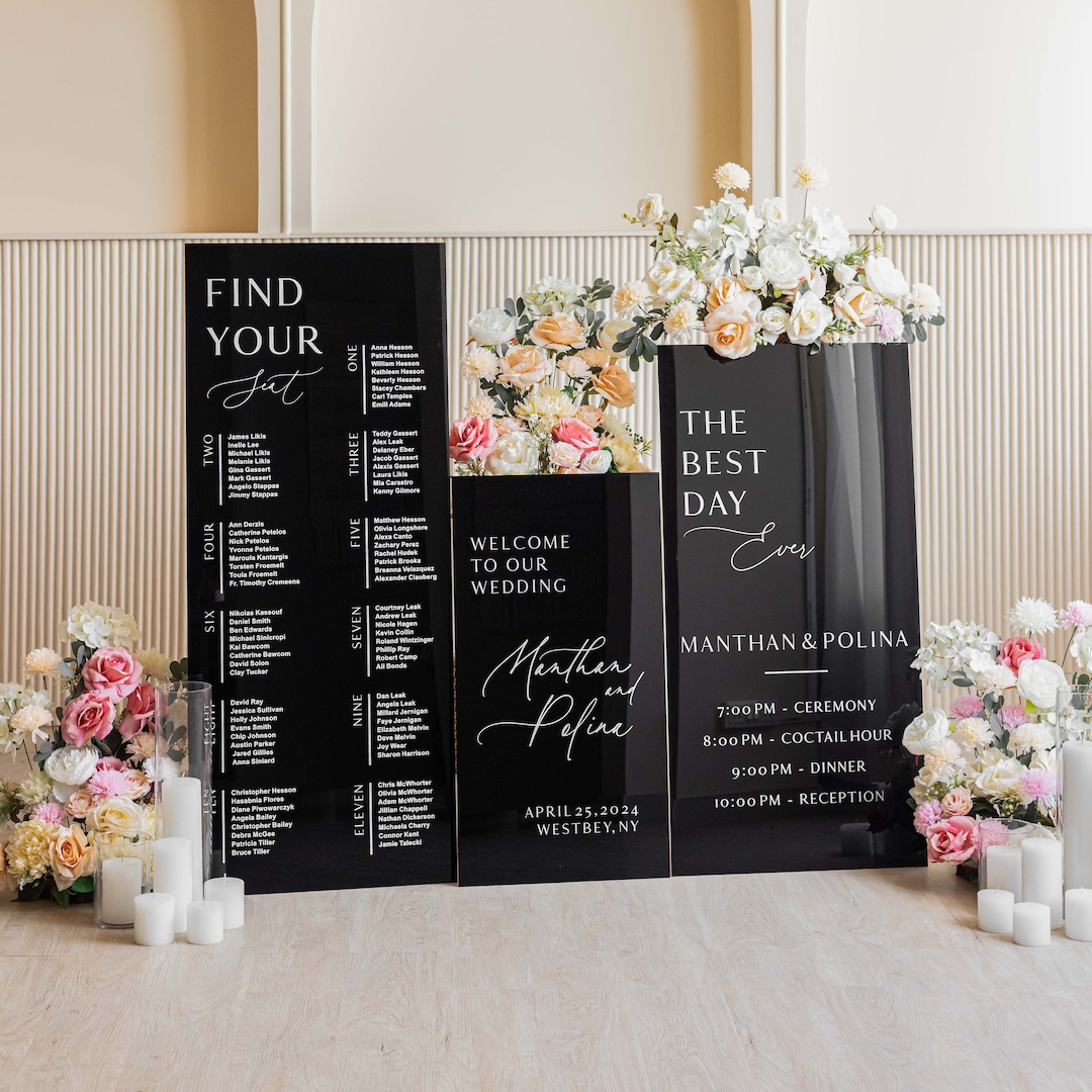Wedding Signs Bundle - Black Seating Chart - Set of Three - Acrylic ...