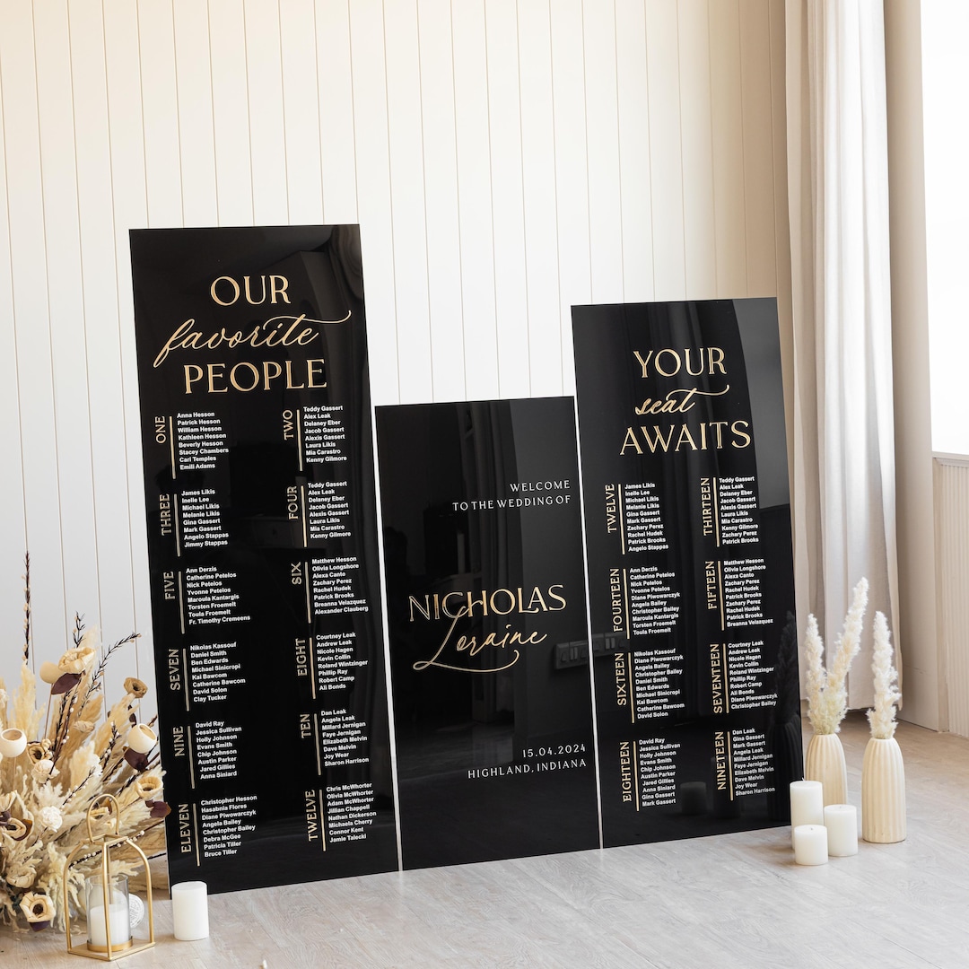 Wedding Signs Bundle - Black Seating Chart - Set of Three - Acrylic ...