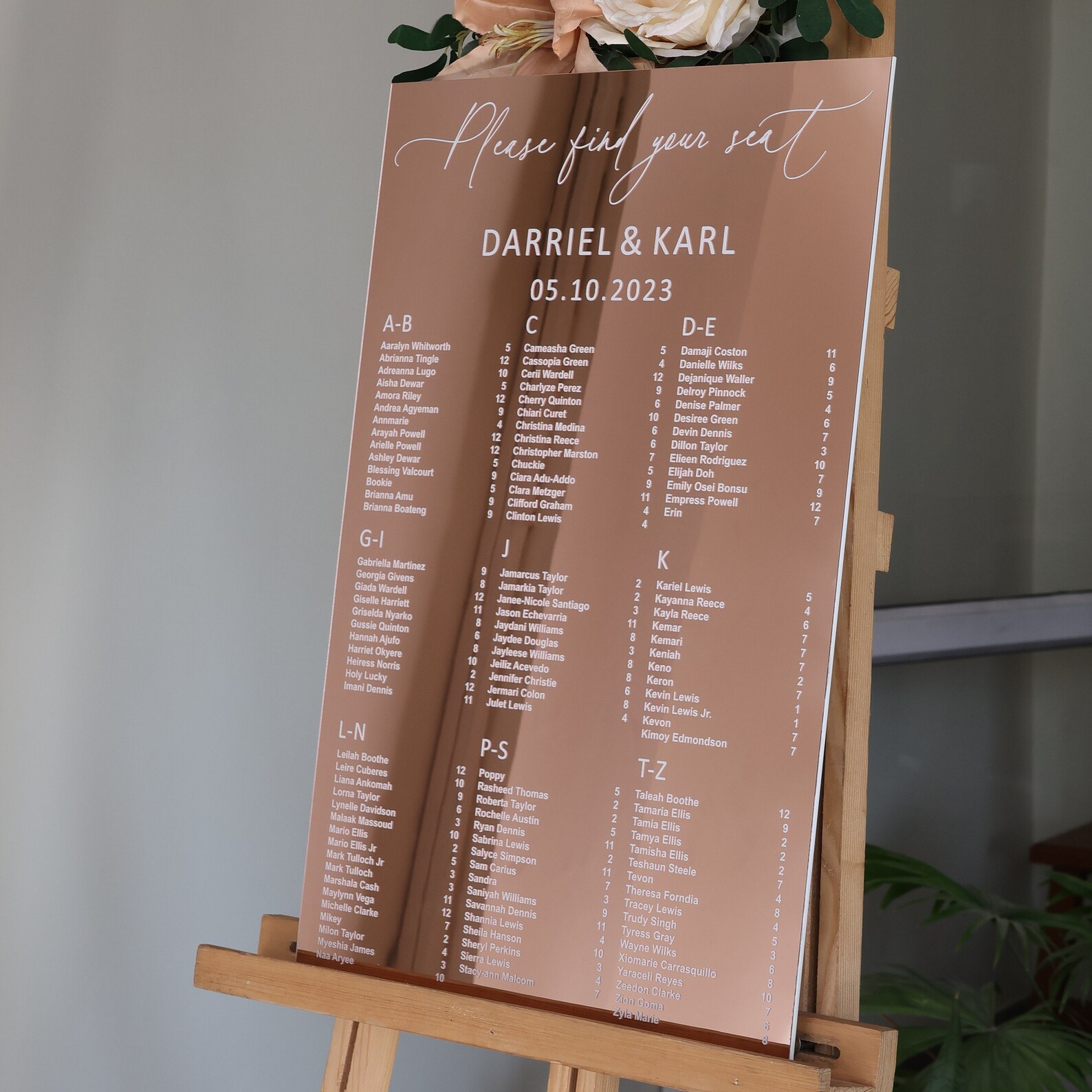 Mirror Rose Gold Acrylic Seating Chart, Wedding Seating Chart, Wedding ...