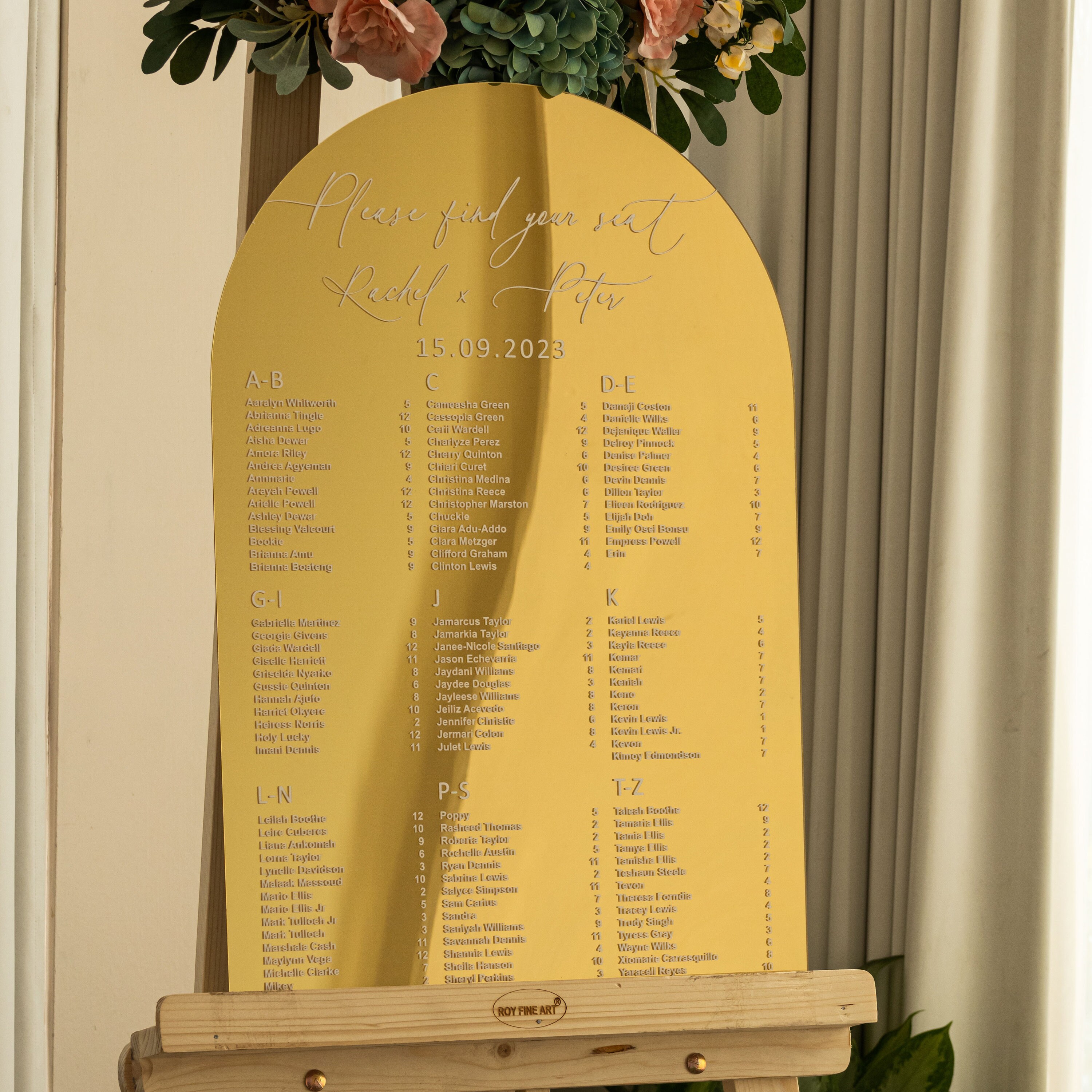 Gold Mirror Acrylic Seating Chart, Arched Wedding Seating Chart ...