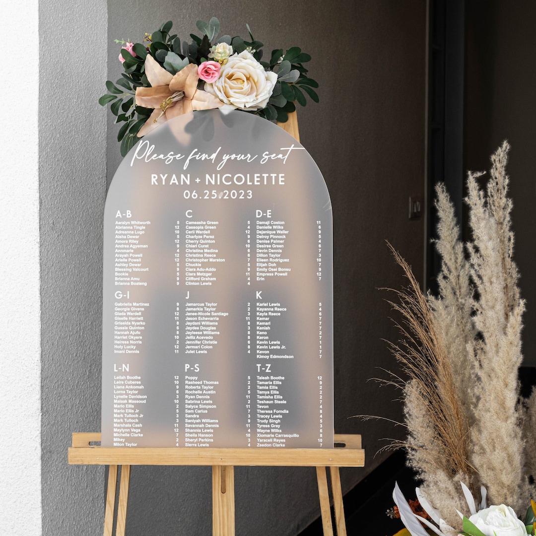 Frosted Acrylic Wedding Seating Chart, Arched Wedding Signs, Wedding ...