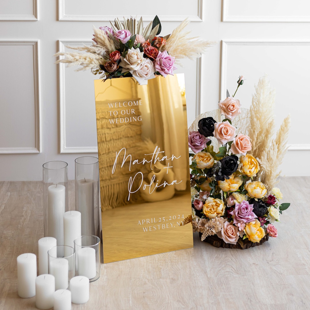 Gold Mirror Acrylic Wedding Welcome Sign - Wedding Reception Sign ...