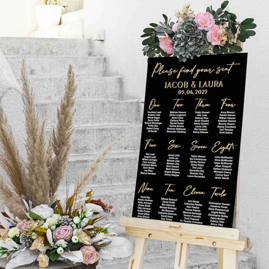 Black Acrylic Seating Chart, Wedding Seating Chart, Wedding Seating ...