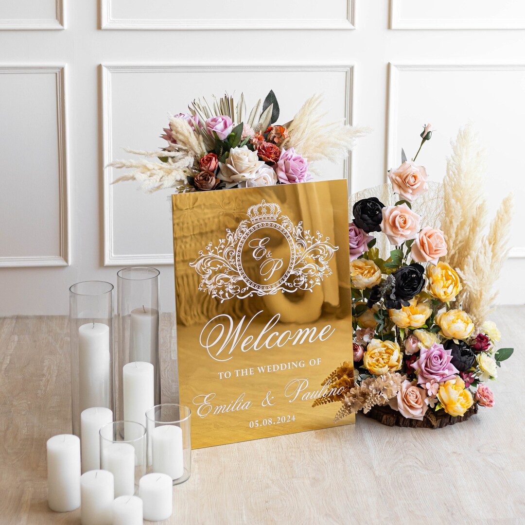 Wedding Monogram Sign - Gold Mirror Welcome Sign - Reception Decor ...