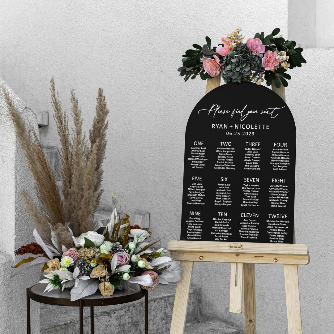 Black Acrylic Seating Chart, Arched Wedding Seating Chart, Wedding ...