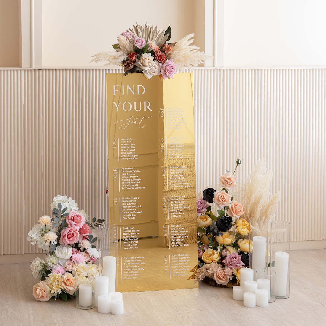 Gold Mirror Wedding Seating Chart - Find Your Seat Sign - Table Plan ...