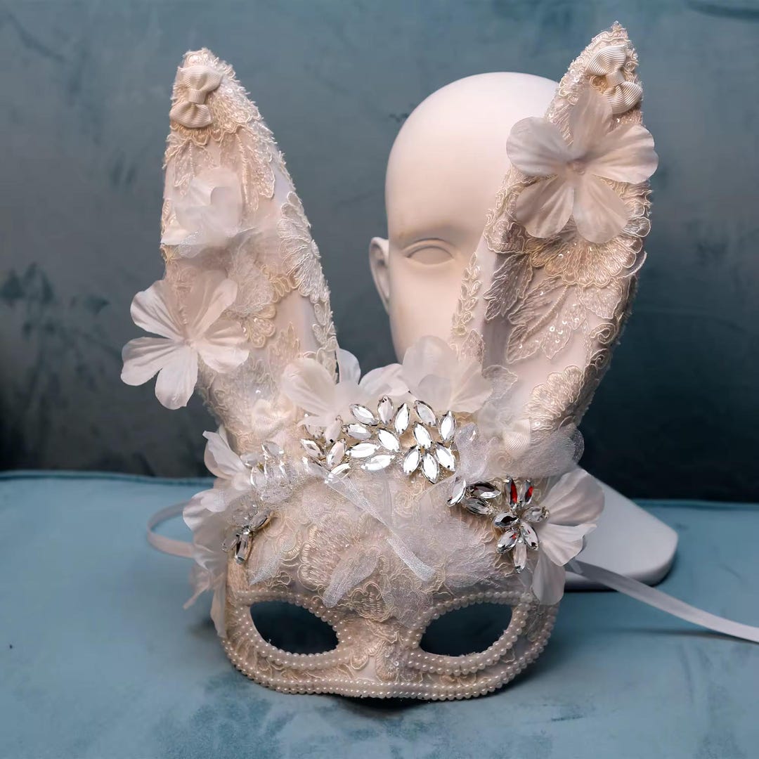 Bunny Mask White Embellished Women Cosplay Ball Fancy Dress Props ...