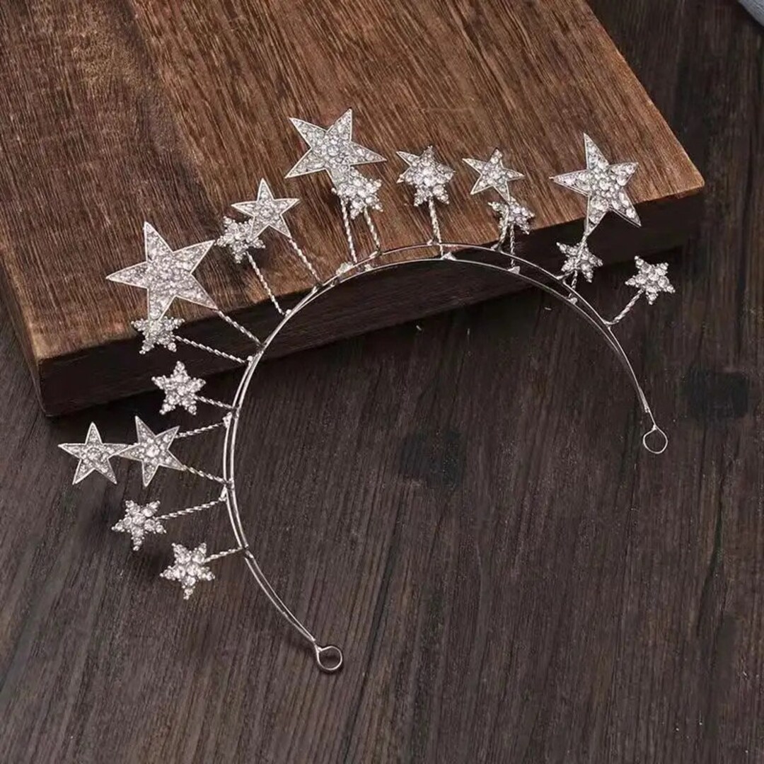 Silver Tiaras Crown Stars Princess Queen Diadem Bride Wedding Hair ...