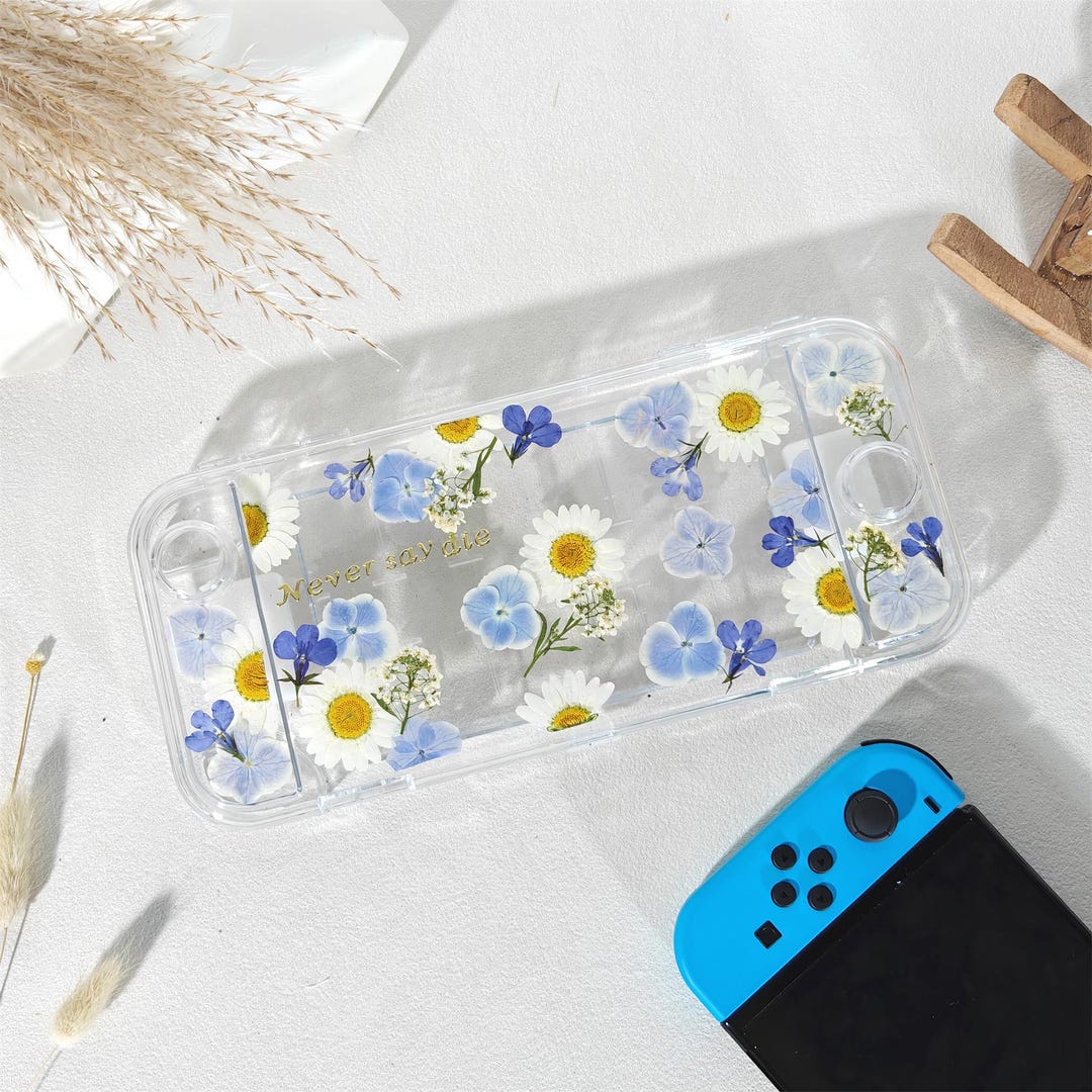 White Daisy Blue Flower Nintendo Switch 2 Glitter Custom Name Case ...