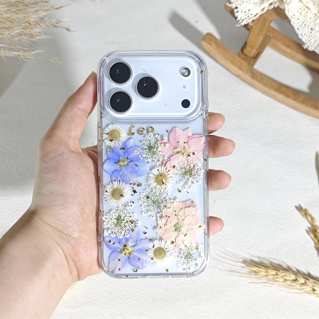 Custom Name Pink Blue Flower Gold Foil Phone Case for iPhone 17 16 15 ...