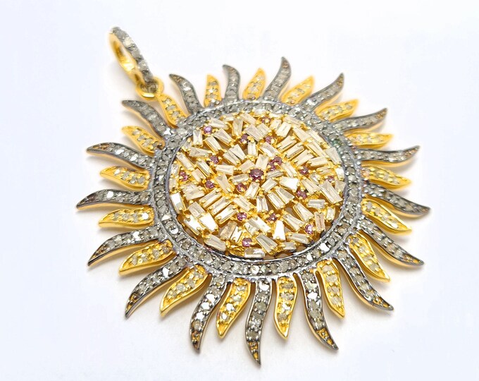Diamond Studded Sun Pendant-sun Design Pendant-wedding Gift Pendant ...
