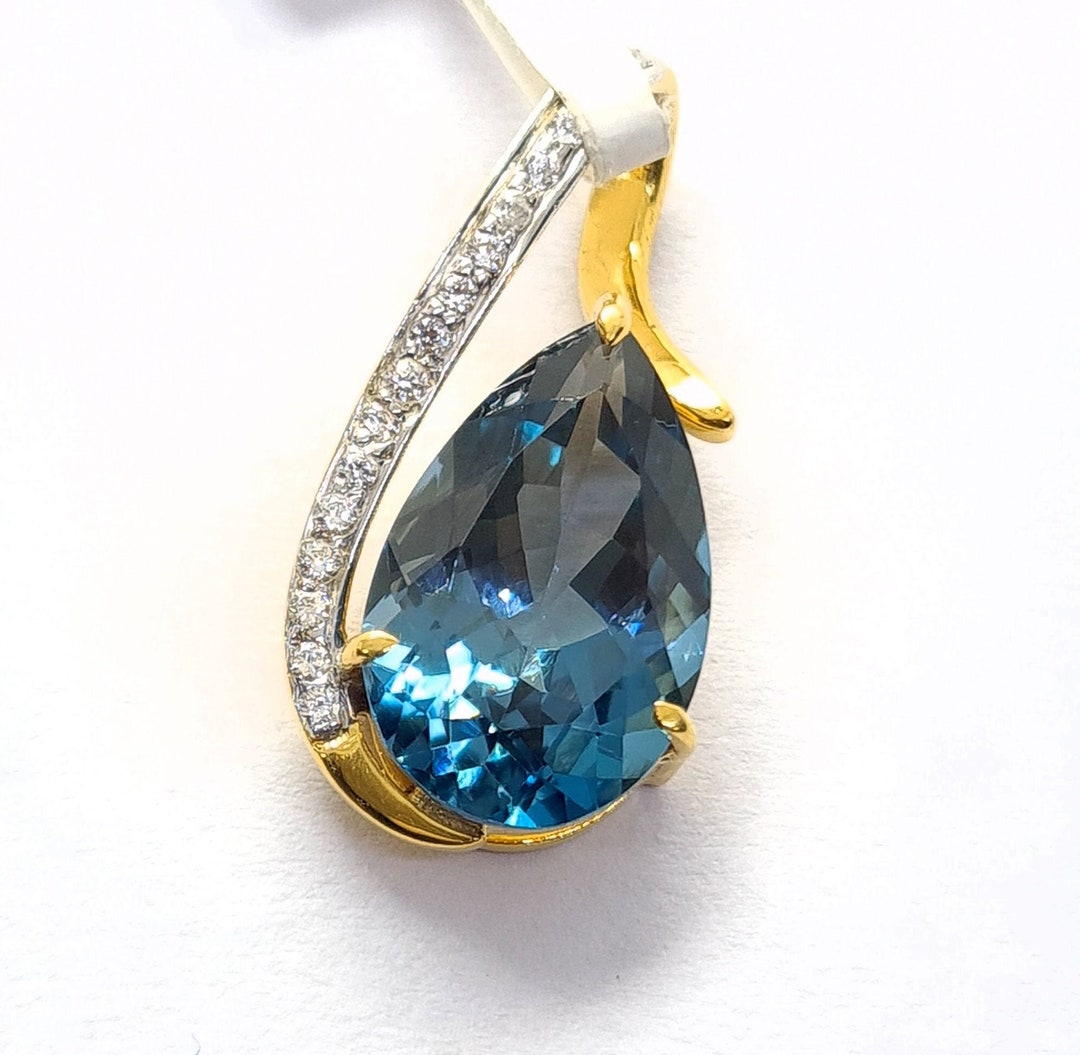 Pear Blue Topaz Pendant-natural London Blue Topaz-december - Etsy
