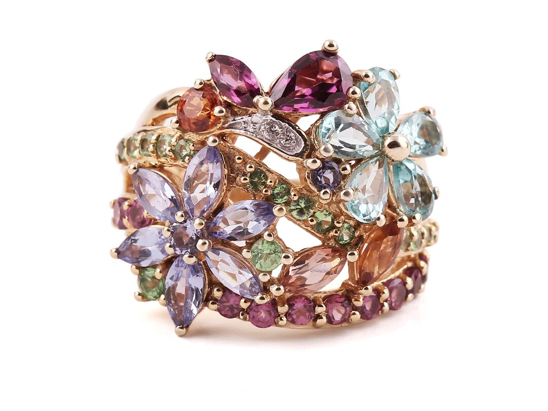Natural Gemstone Ring, Multi Gemstone Ring, Floral Ring, Exotic ...