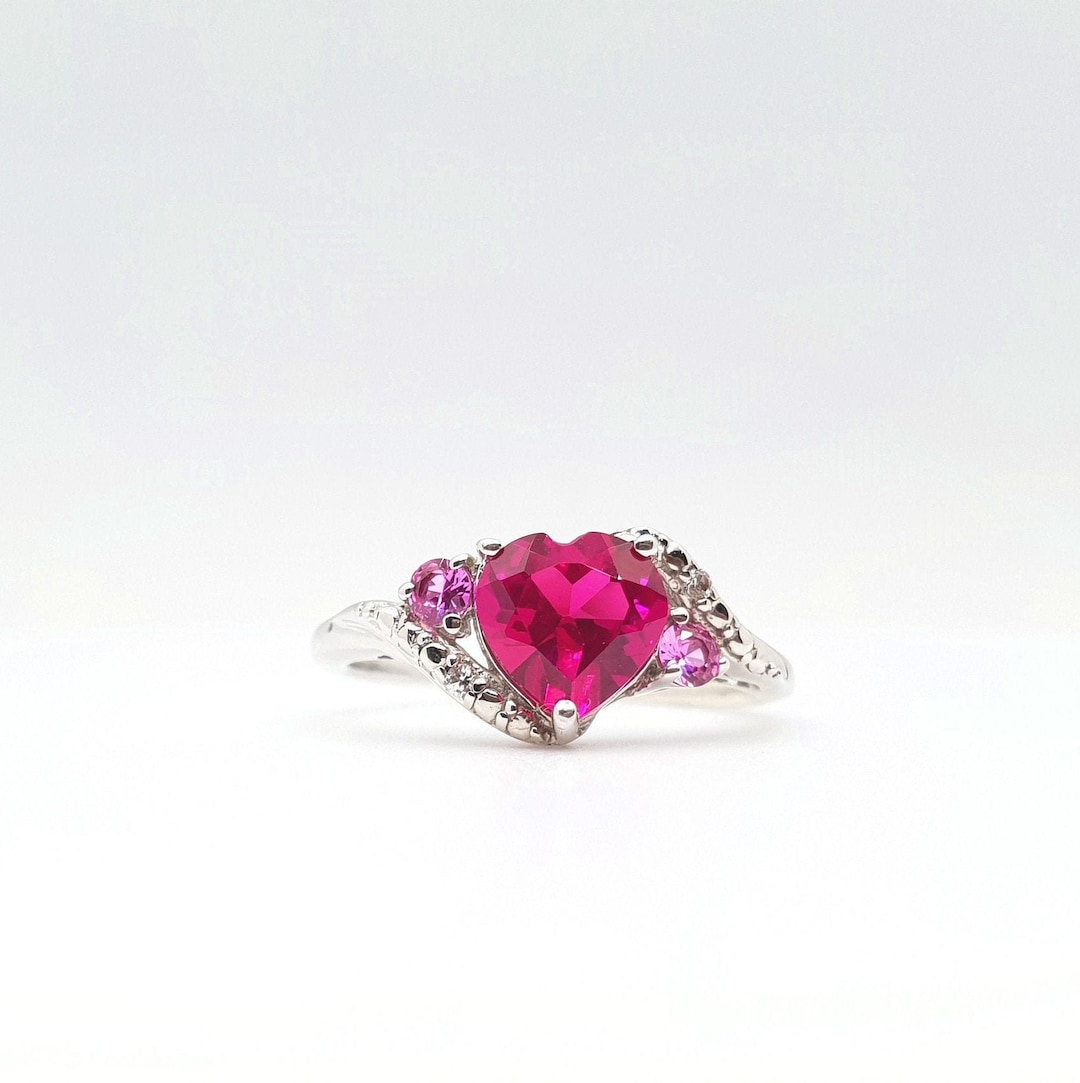 Simulated Hot Pink Sapphire Heart Shape Ring-lightweight Ring, Pink ...