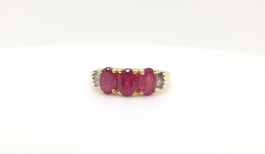 Natural Triple Niassa Ruby Diamond Ring, Oval Ruby Diamond Ring, Red ...