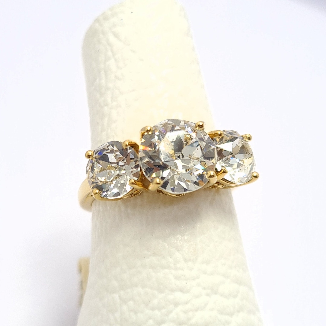 Swarovski White Crystal Ring-925 Sterling Silver-triple Stone Ring-18k ...