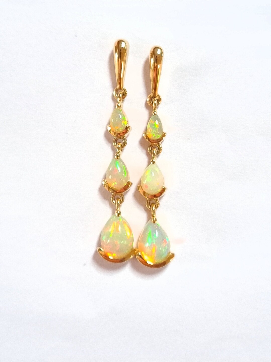 Natural Opal Gold Earrings-solid 14K Yellow Gold Earrings-natural Pear ...