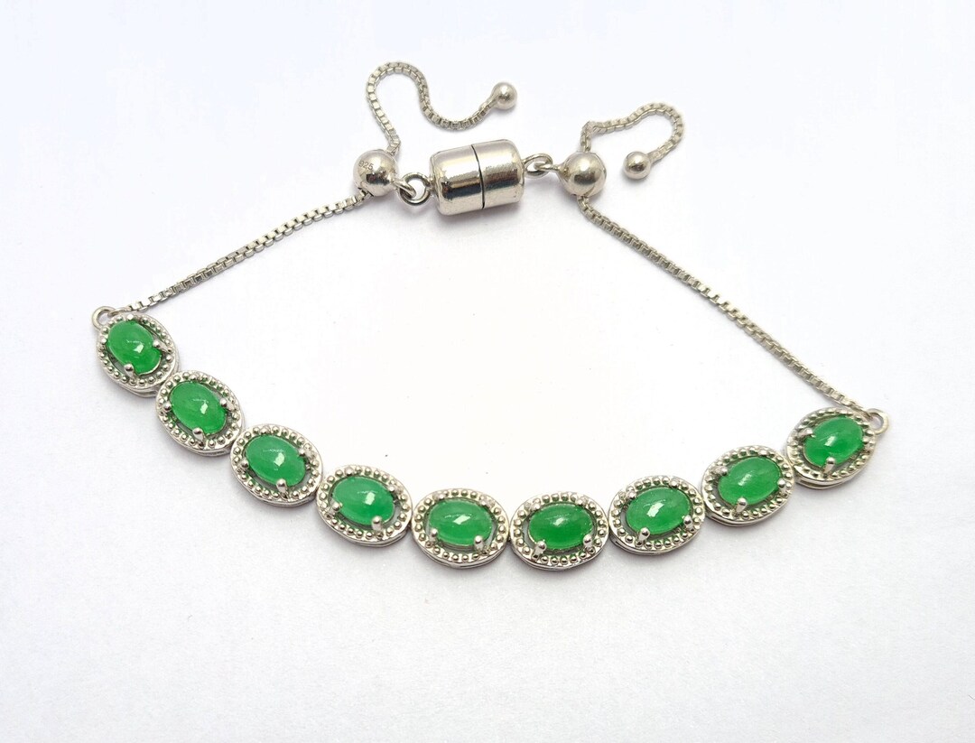 Imperial Jade Bracelet-solid 925 Sterling Silver-oval Gemstone Bracelet ...