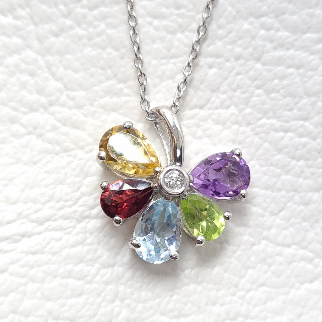 Natural Multi Gemstone Pendant Necklace-solid 925 Sterling Silver ...