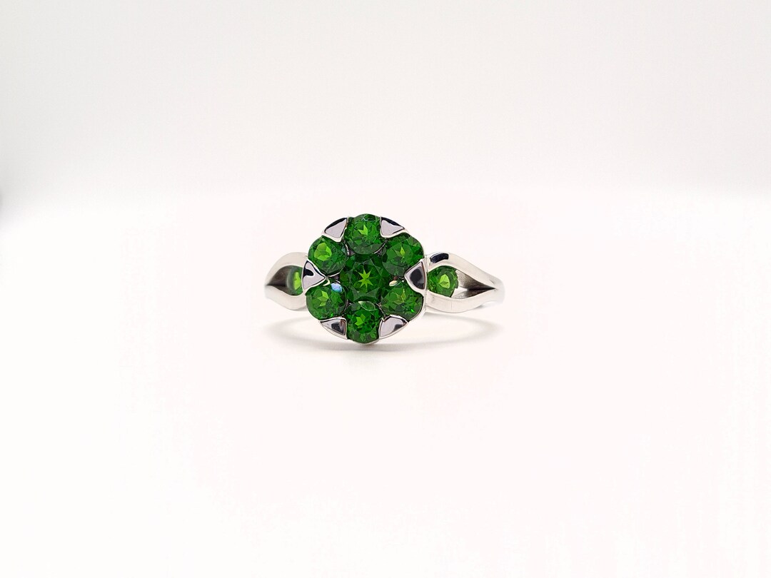 Natural Gemstone Green Russian Chrome Diopside Floral Ring - Etsy