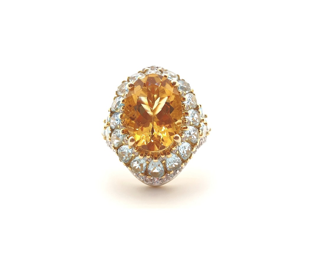 Natural Big Oval Madeira Citrine Crown Ring in 18K Gold Over Sterling ...