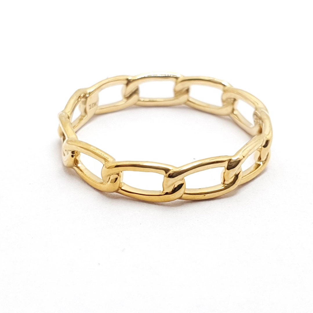 Yellow Gold Band-10k Solid Gold Ring-chain Link Ring-chain Design Gold ...