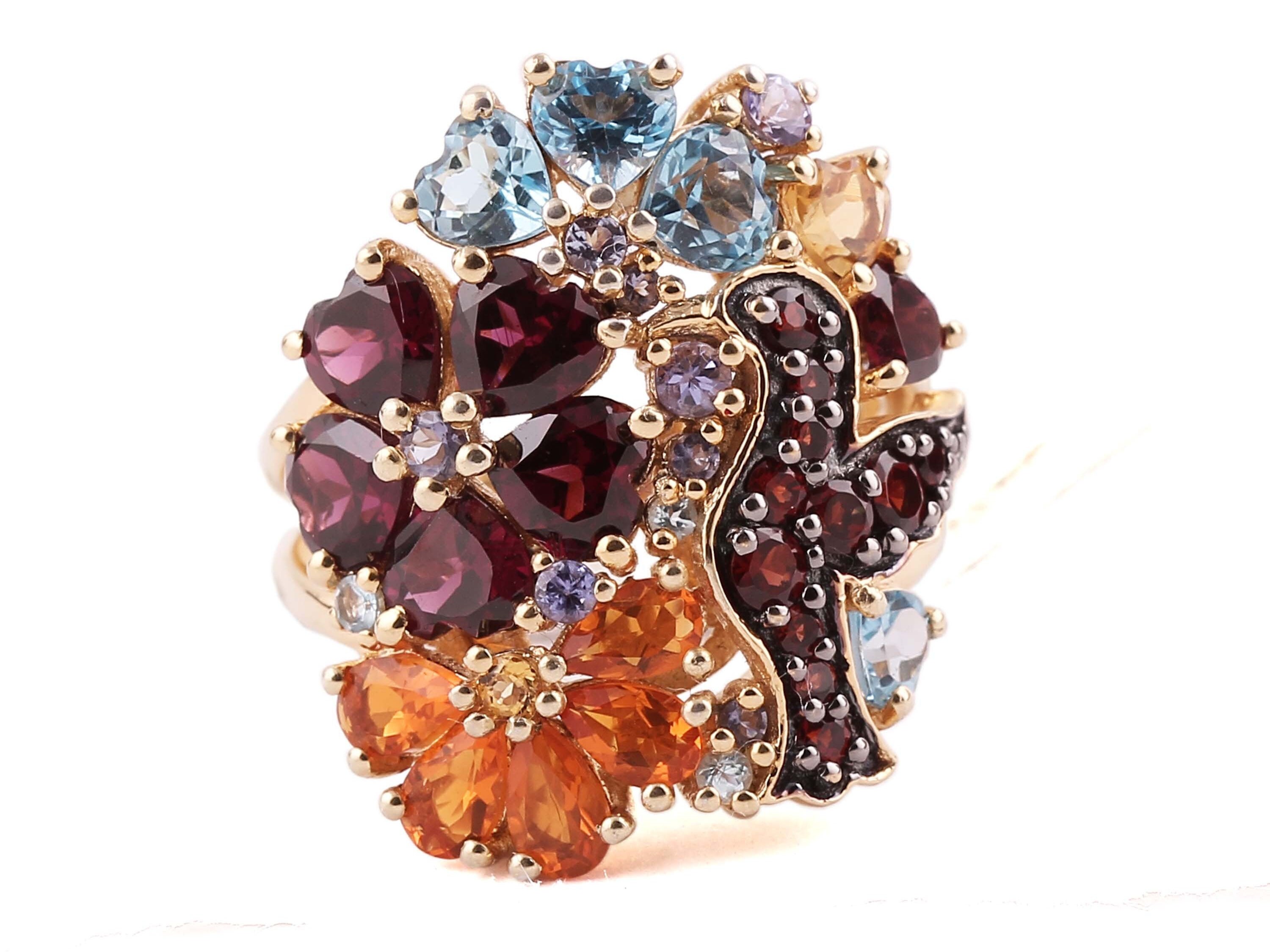 Natural Multi Gemstone Ring, Floral Pattern Ring, Top Quality Gemstone ...