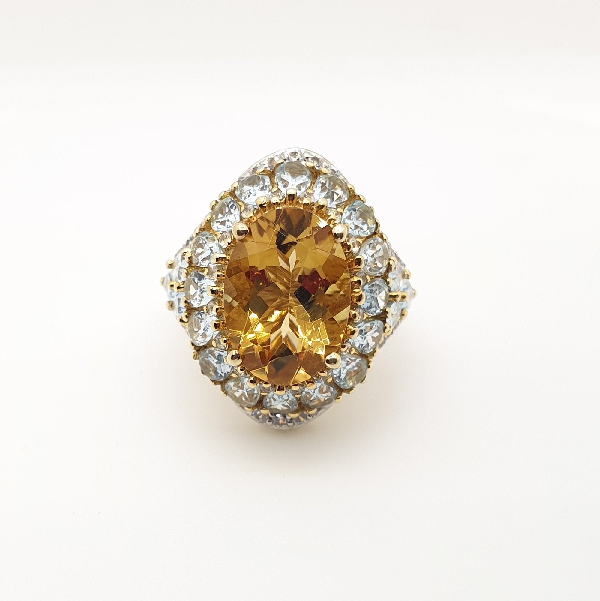 Natural big oval Madeira Citrine crown ring in 18K gold over | Etsy