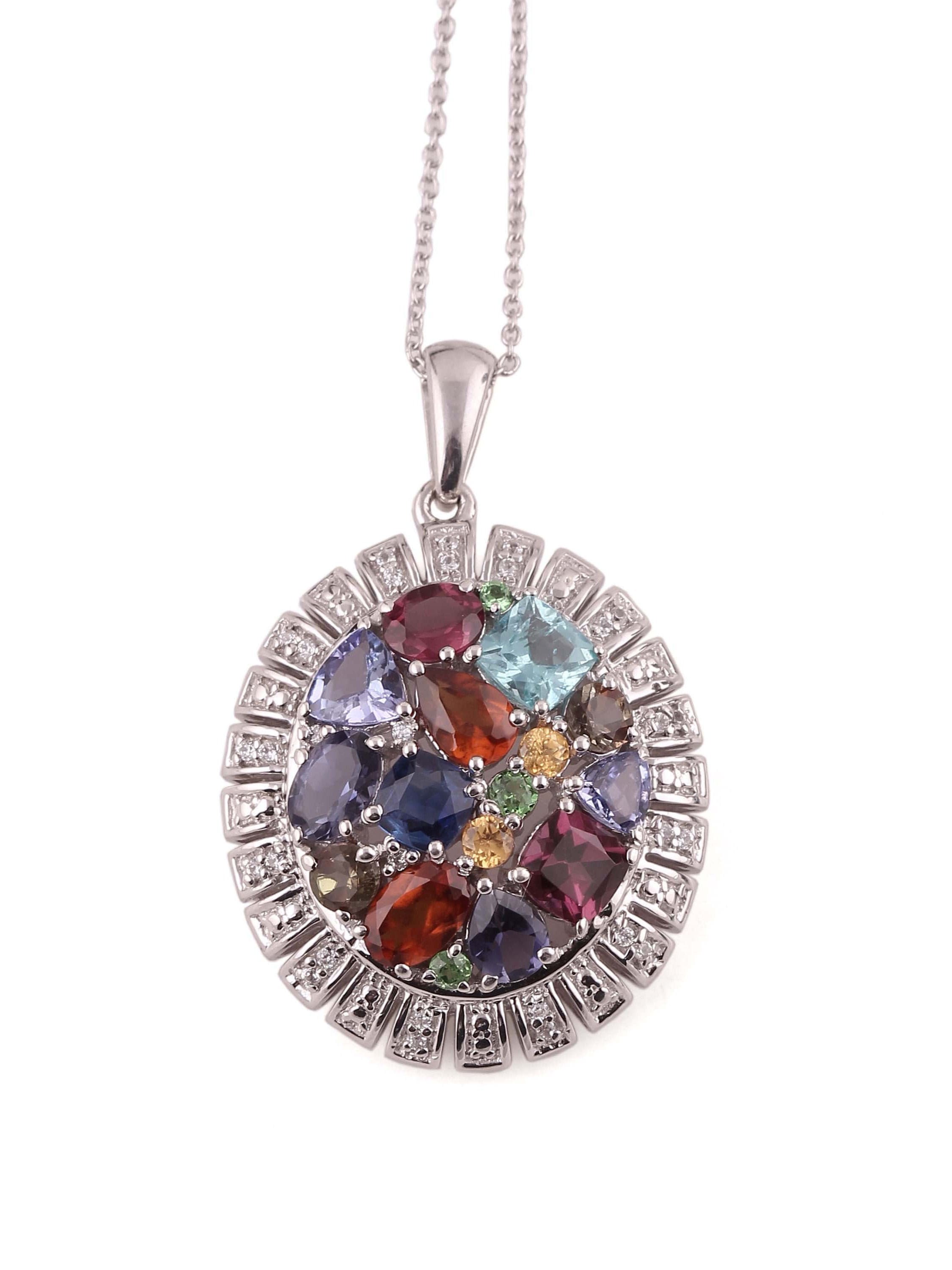 Natural Multi Gemstone Cluster Designed Sterling Silver Pedant - Etsy UK