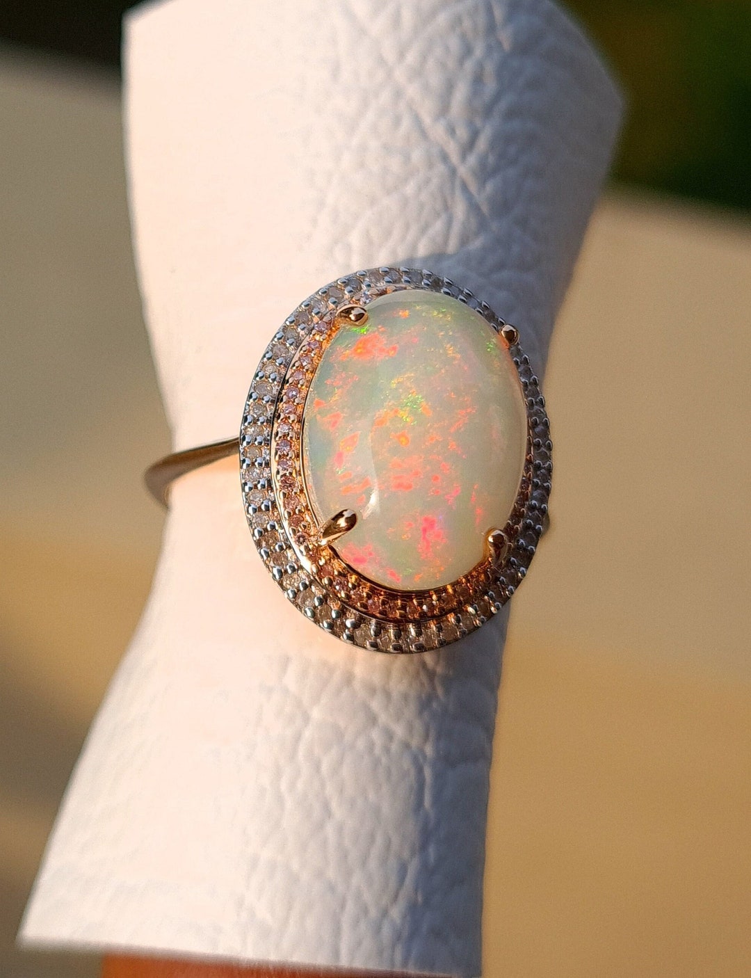 Natural Classic Opal Diamond Ring-solid 9K Rose Gold Ring-october ...