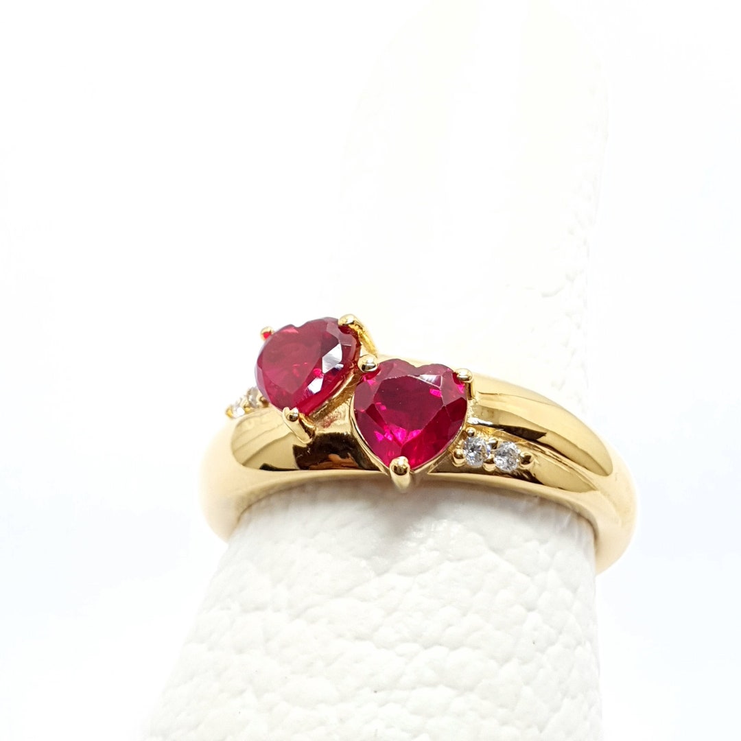 Hot Red Ruby Heart Shape Sterling Silver Gold Ring- Lightweight Ring ...