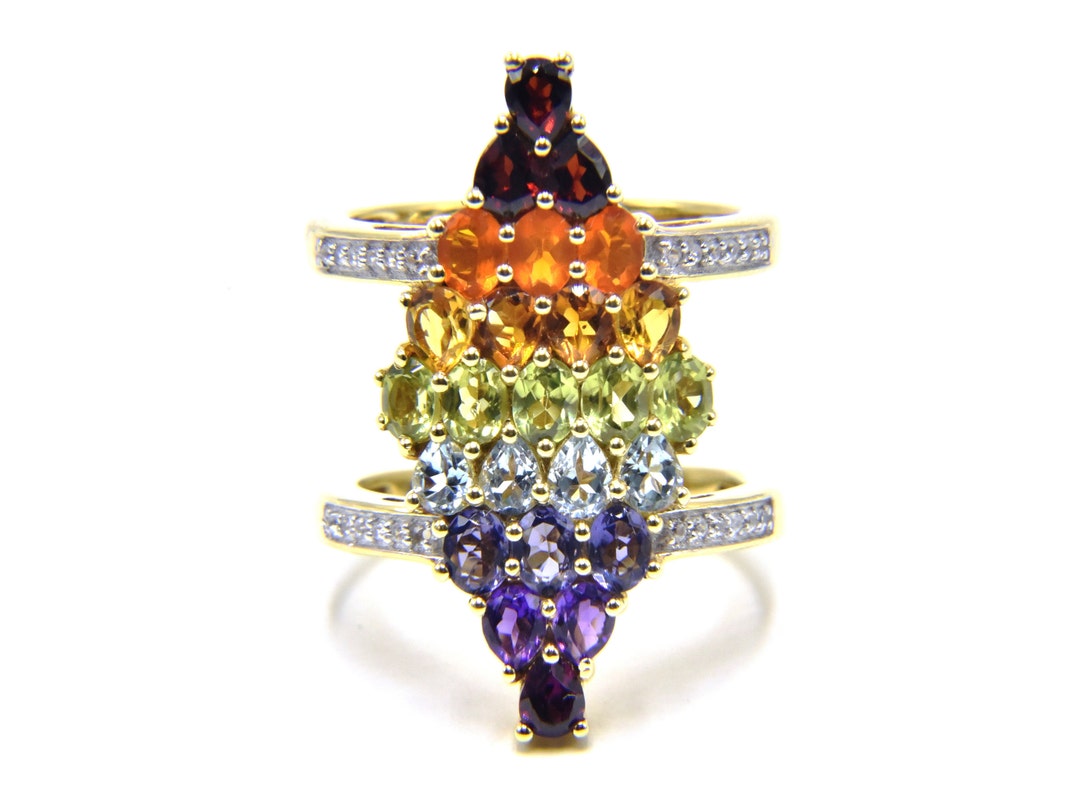 Natural Multi Gemstone Rainbow Pattern Top Quality Stones Studded Ring ...