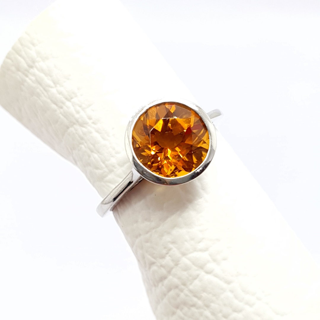 Natural Madeira Citrine Ring-solid 925 Sterling Silver Ring-8mm Round ...