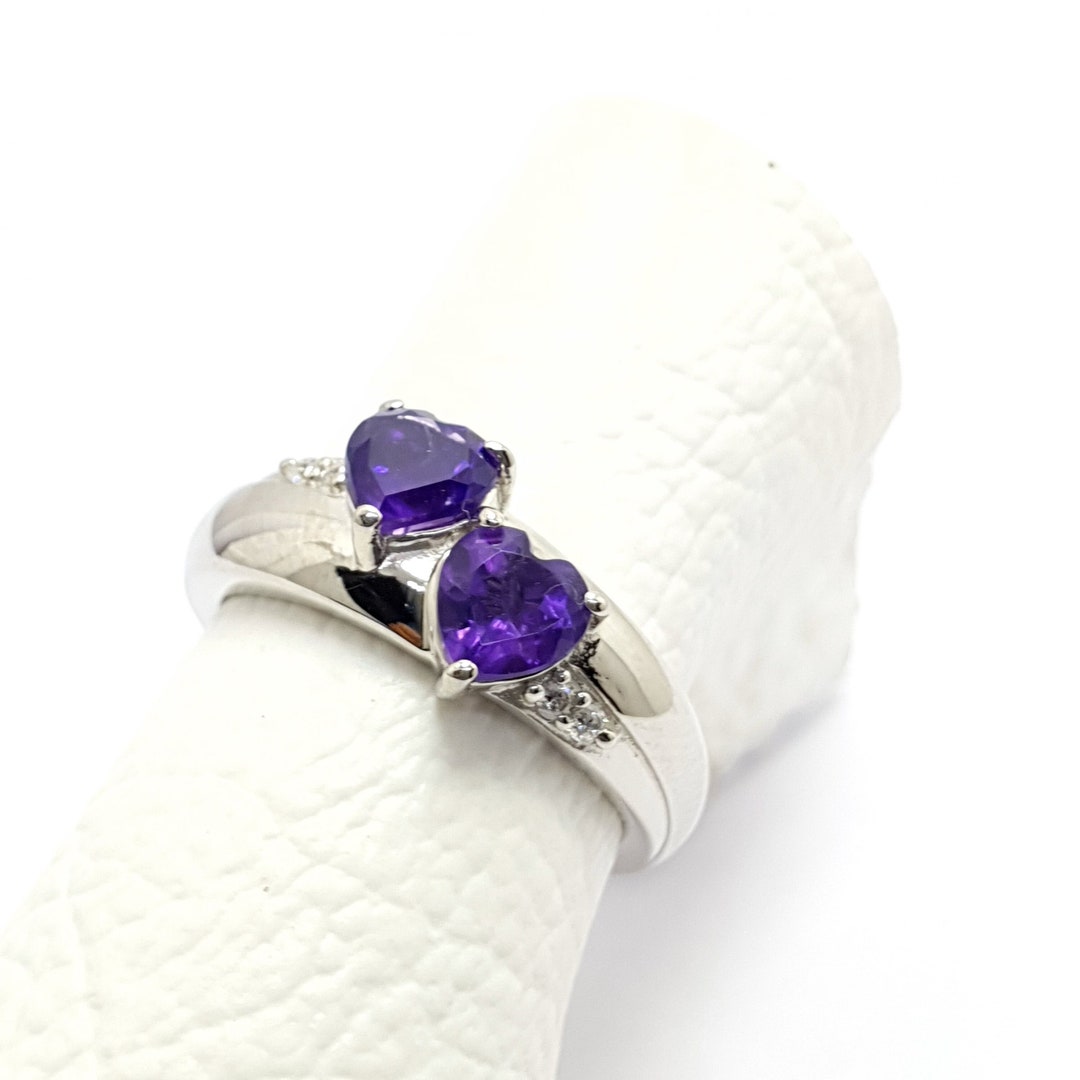 Natural Amethyst Heart Shape Sterling Silver Ring- Lightweight Ring ...