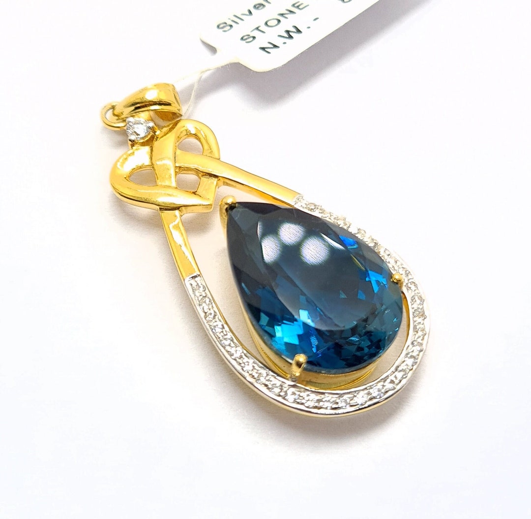 Pear Blue Topaz Pendant-natural London Blue Topaz-december Birthstone ...