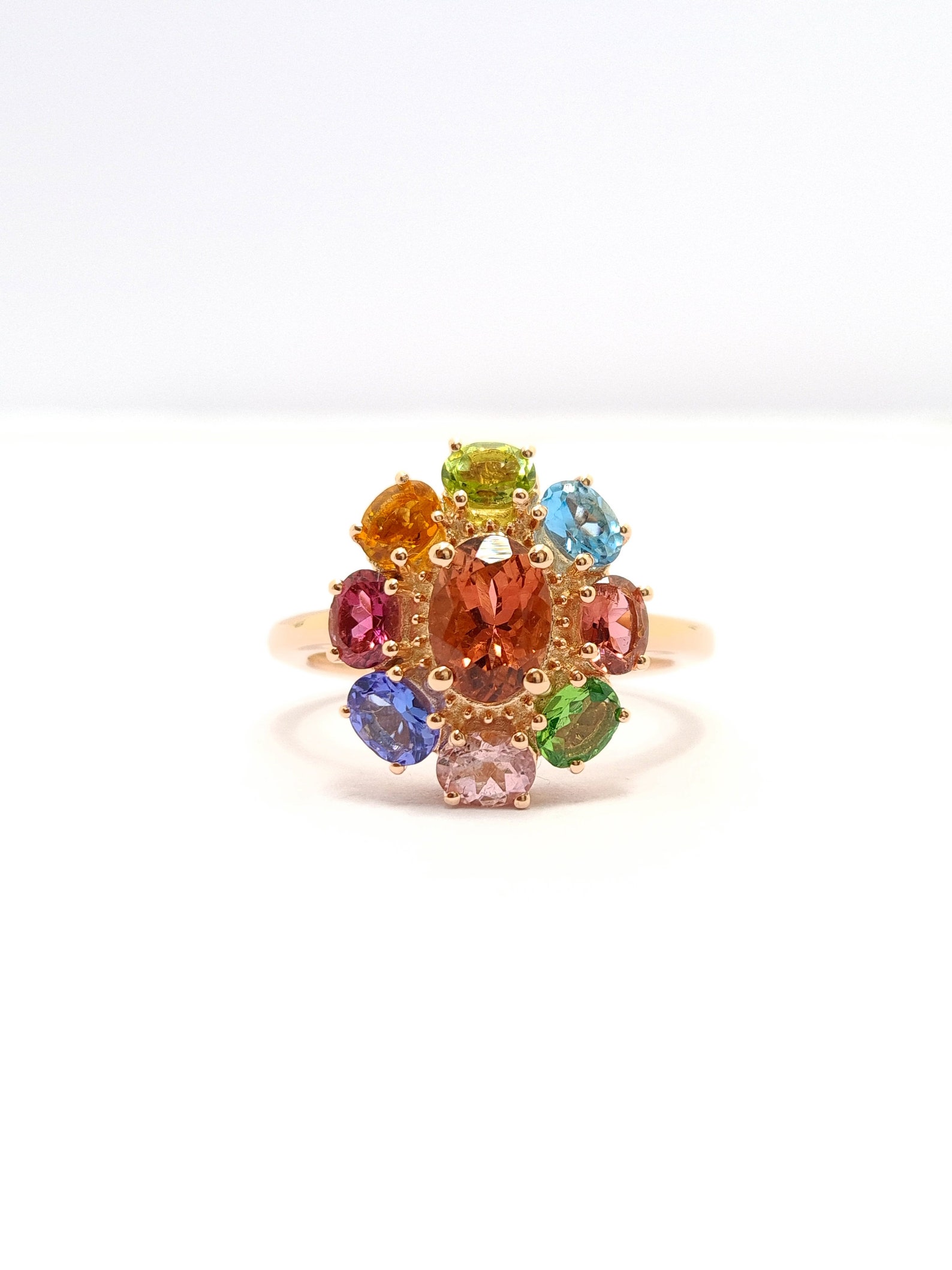 Natural Multi Gemstone Ring, AAA Peach Tourmaline Floral Ring, Rare ...