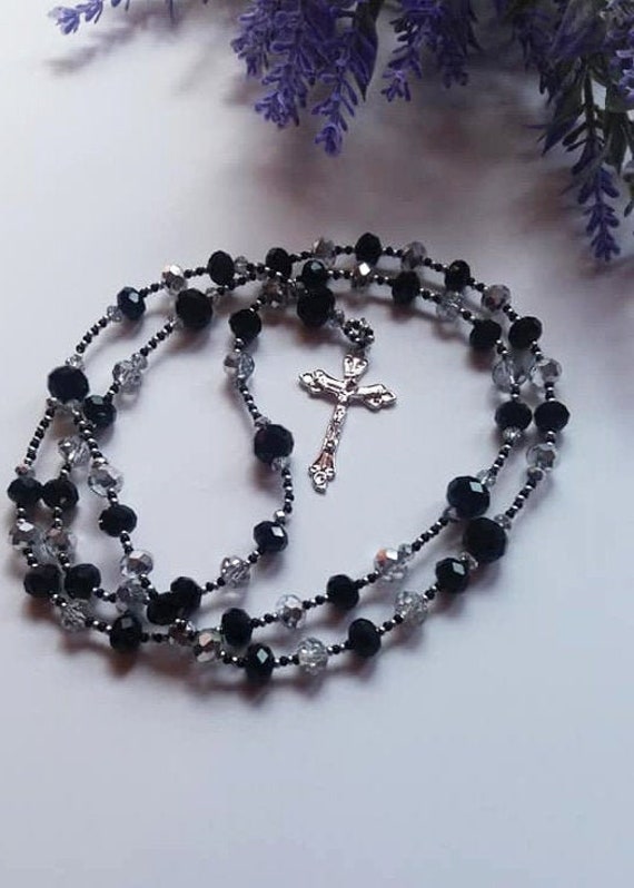 Traditional Catholic Rosary Prayer Beads with Black & White | Etsy