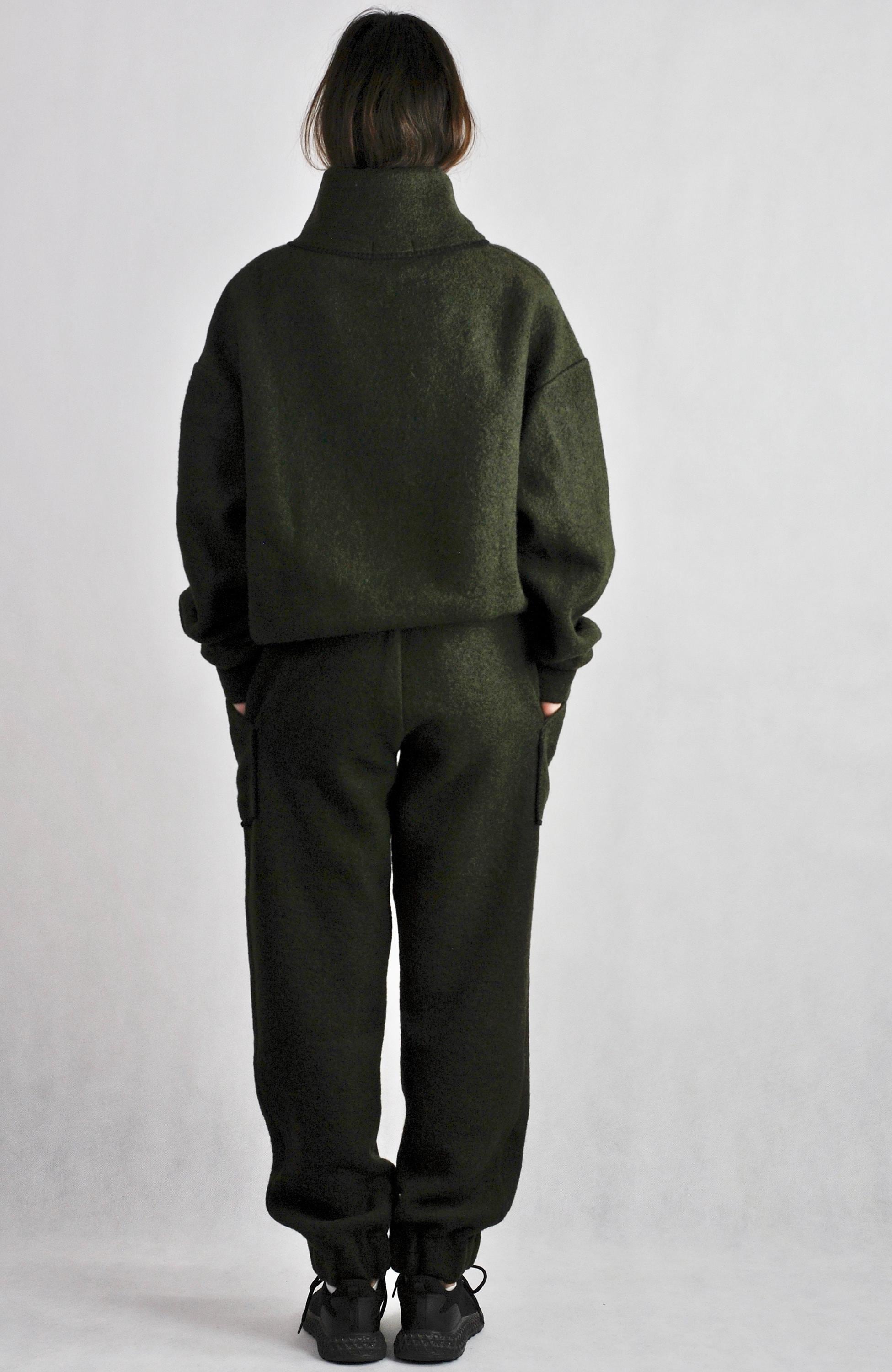 Warm Winter Khaki Green Boiled Wool Track Suit Pants, Wool Trousers ...
