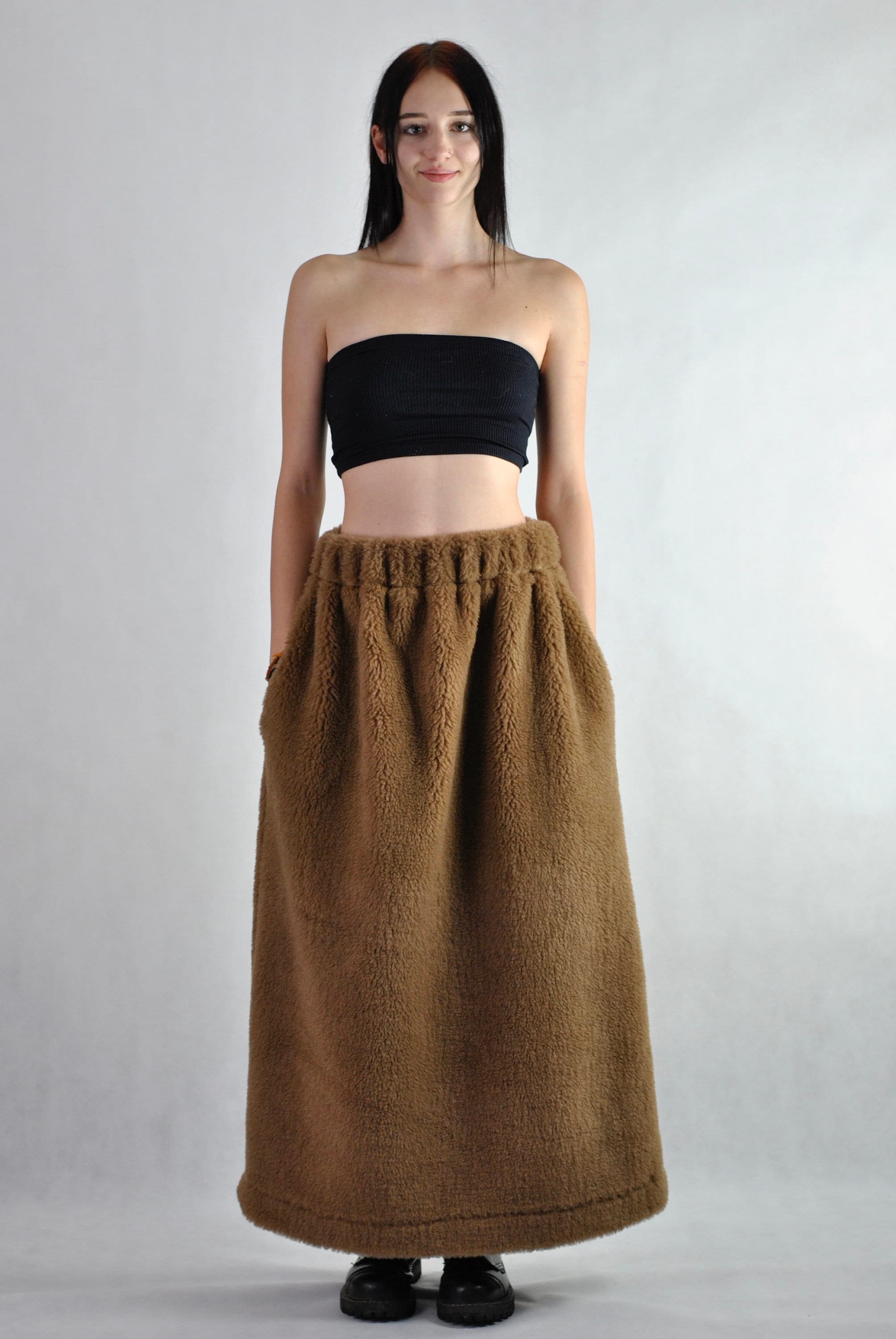 Sheep's Wool Long Skirt, Loose Fitting Elasticated Waist With Pockets ...