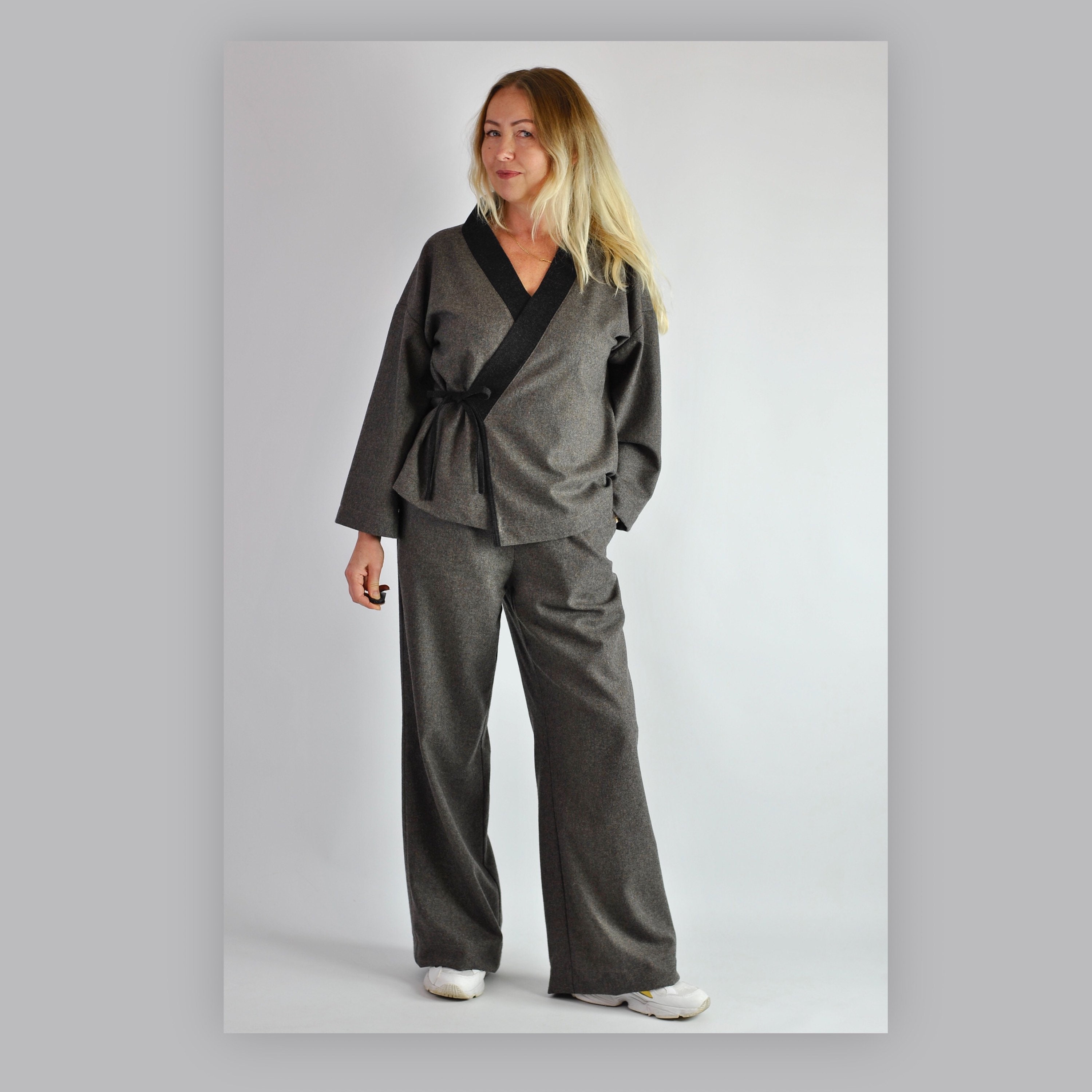 Warm Winter Wool Tracksuit Set Wool Pants and Blouse Kimono - Etsy