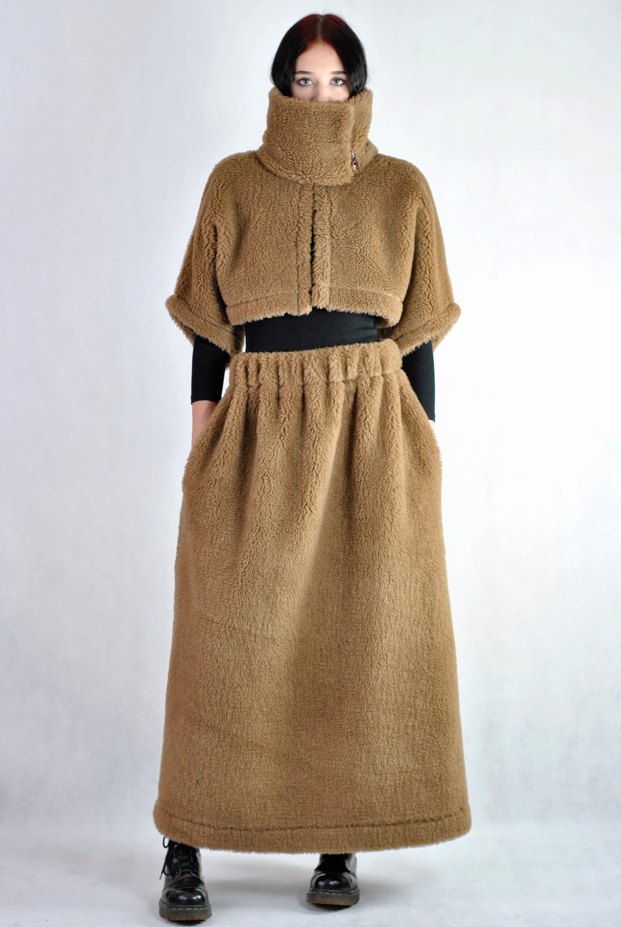 Sheep's Wool Long Skirt, Loose Fitting Elasticated Waist With Pockets ...