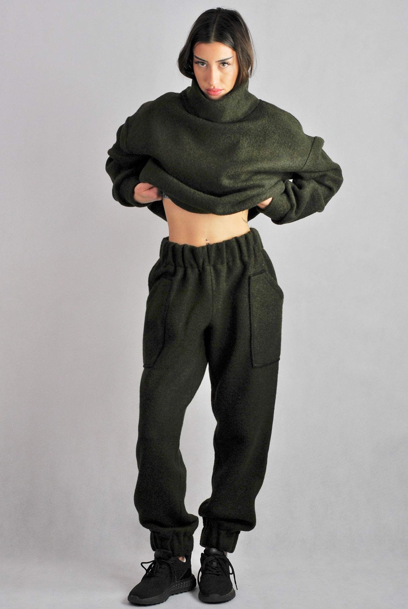 Warm Winter Khaki Green Boiled Wool Track Suit Pants, Wool Trousers ...